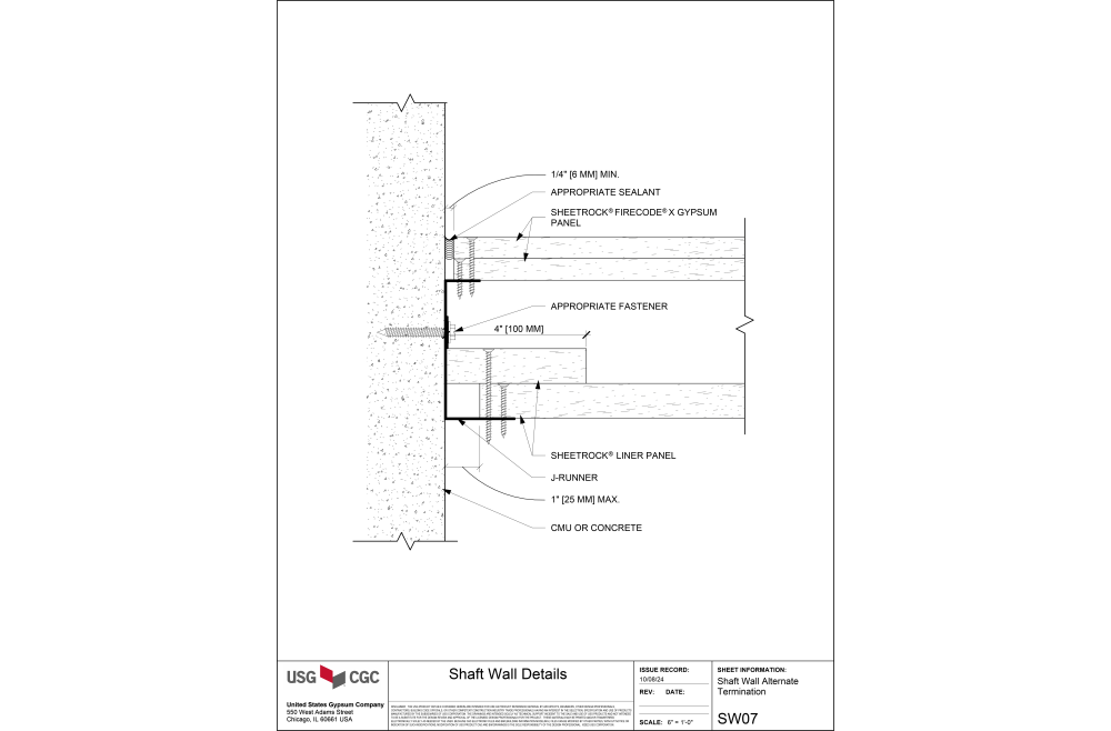 Design Details Details Page - SW07-Shaft Wall Alternate Termination